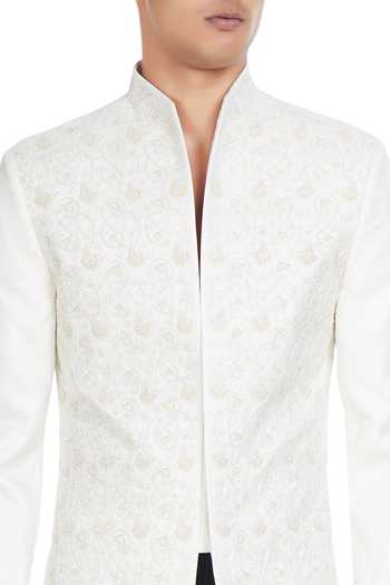 Buy Paresh Lamba White Tonal Embroidered High-neck Sherwani. Online ...