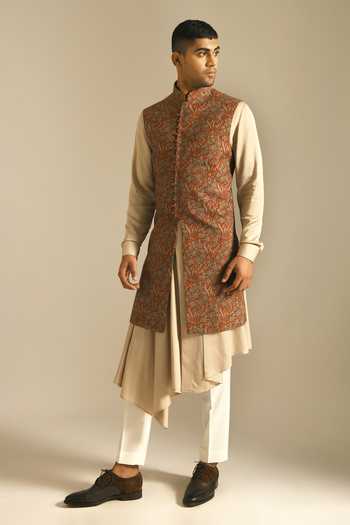 Buy Dhruv Vaish Multi Color Chanderi Long Nehru Jacket Online | Aza ...