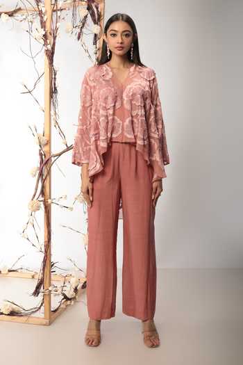 Buy Nayantara Couture Pink Viscose Satin Vanessa Embroidered Cape And ...