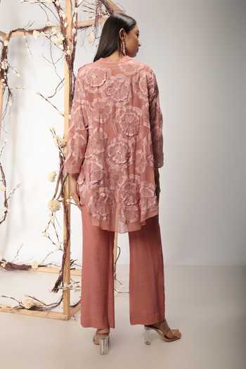 Buy Nayantara Couture Pink Viscose Satin Vanessa Embroidered Cape And ...