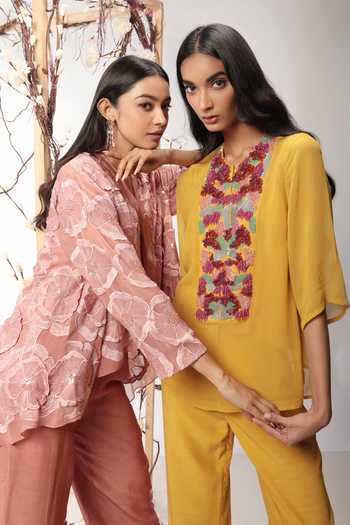 Buy Nayantara Couture Pink Viscose Satin Vanessa Embroidered Cape And ...