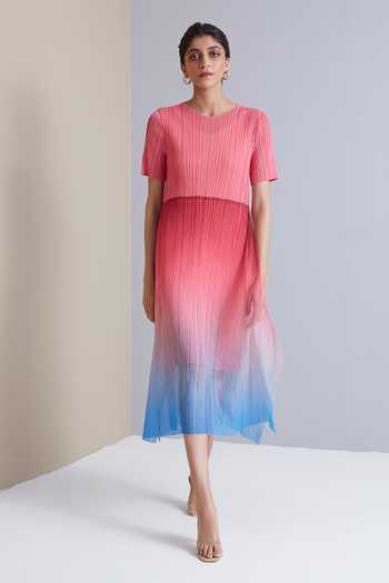Buy Scarlet Sage Pink Polyester Leanna Colorblock Pleated Dress Online ...