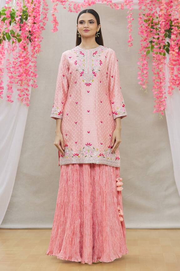 Buy Surbhi shah Pink Spun Silk Embroidered Kurta Set Online | Aza Fashions Buy Surbhi shah Pink Spun Silk Embroidered Kurta Set Online | Aza Fashions