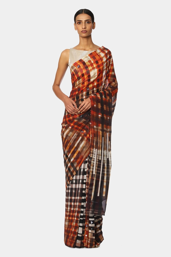 Buy Satya Paul Multi Color Georgette Satin Checks And Balances ...