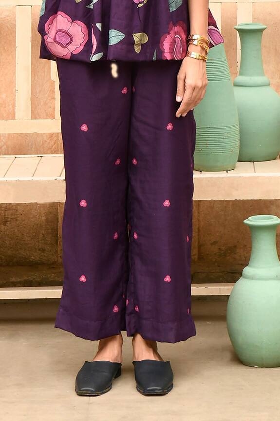 Buy Taro Purple Chanderi Silk Iris Flower Pant Online | Aza Fashions