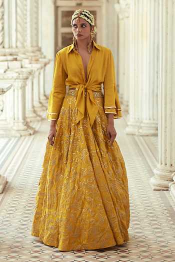 Buy Gopi Vaid Yellow Crepe Aqueedat Shirt And Victorian Skirt Set ...