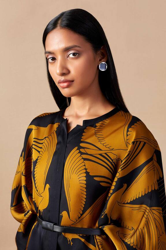 Buy AMPM Black Silk Raynah Kaftan Shirt And Pant Set Online | Aza Fashions