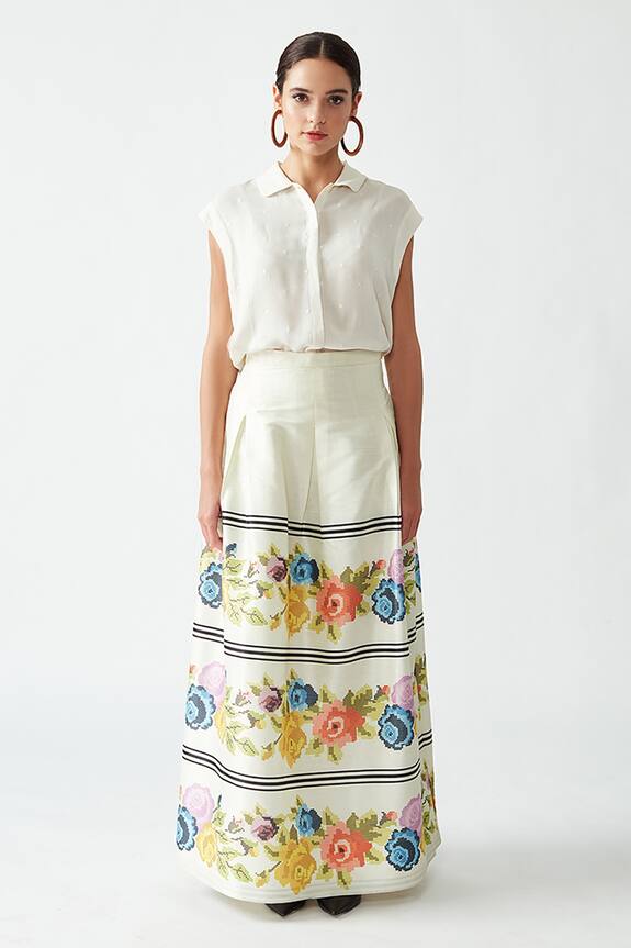 Buy Payal Pratap Off White Dupion Michelle Floral Print Skirt Online ...