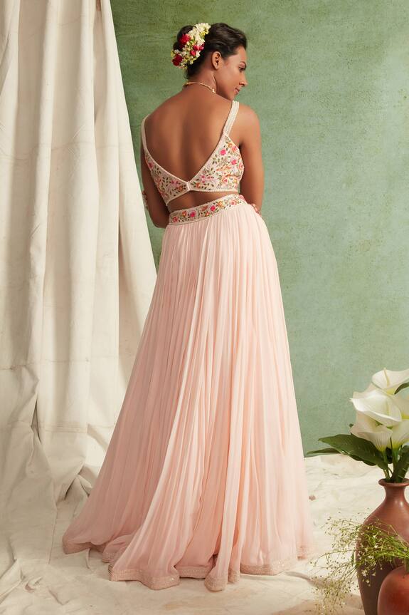 Buy Daddy's Princess Pink Georgette Pleated Lehenga Set Online | Aza ...