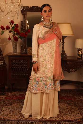 Buy Ruh Clothing Peach Cotton Silk Panelled Anarkali Set Online | Aza ...