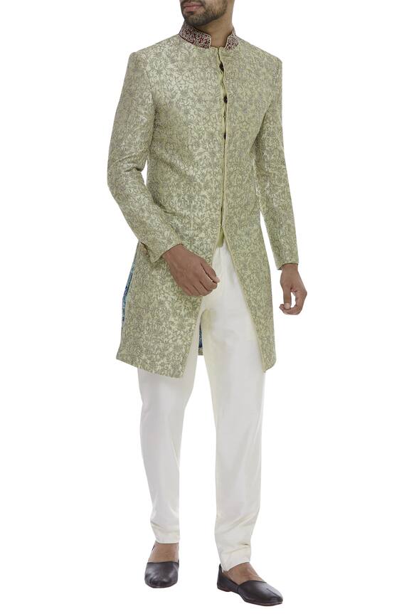 Buy Sarab Khanijou Green Bead Embroidered Short Sherwani Online | Aza ...