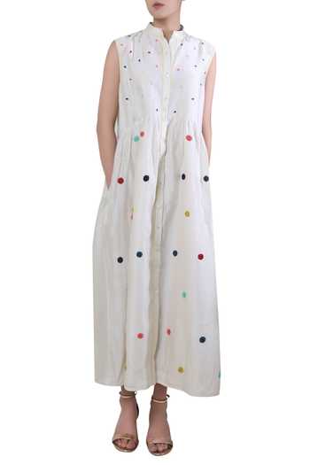 Buy Rimzim Dadu Off White Applique Work Jacket Dress Online | Aza Fashions