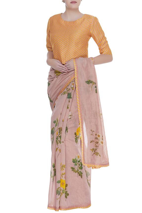 Buy Payal Pratap Orange Diagonal Print Blouse With Button Closure ...