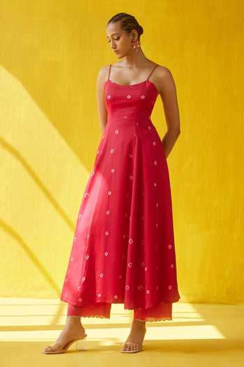 Buy Aapro Red Modal Satin Mira Strappy Anarkali Pant Set Online | Aza ...