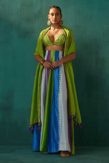 Buy Aapro Multi Color Kumudani Chanderi Lehenga Set Online | Aza Fashions