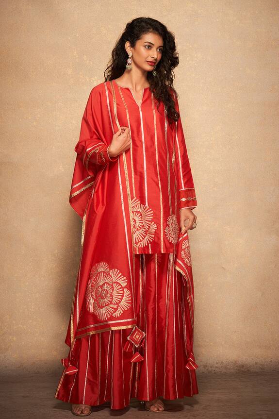 Buy Gulabo by Abu Sandeep Red Pure Chanderi Silk Placement Gota Patti ...