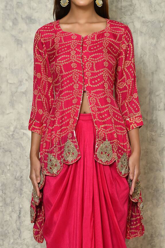 Buy Nazaakat by Samara Singh Pink Bamber Silk Bandhej Pattern Tunic And ...