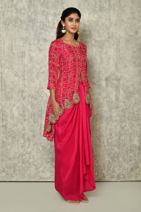 Buy Nazaakat by Samara Singh Pink Bamber Silk Bandhej Pattern Tunic And ...