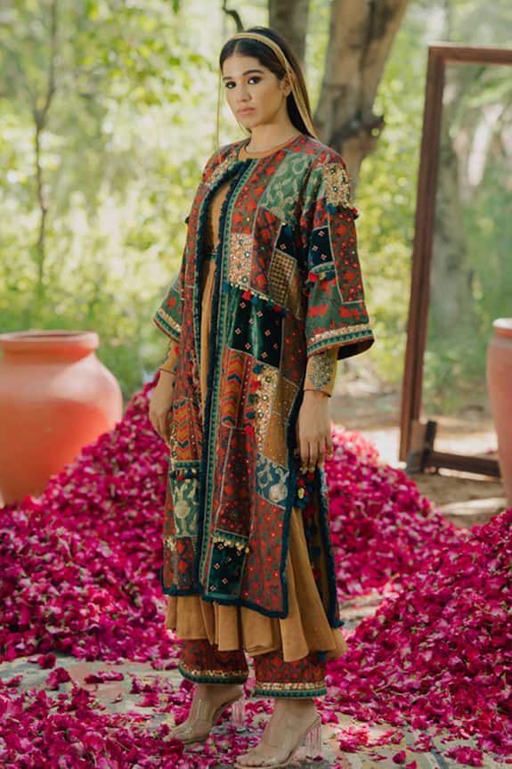 Buy Pooja-Keyur Multi Color Cotton Silk Aari Embroidered Long Jacket ... Buy Pooja-Keyur Multi Color Cotton Silk Aari Embroidered Long Jacket ...