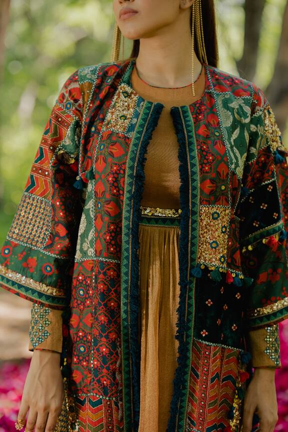 Buy Pooja-Keyur Multi Color Cotton Silk Aari Embroidered Long Jacket ... Buy Pooja-Keyur Multi Color Cotton Silk Aari Embroidered Long Jacket ...