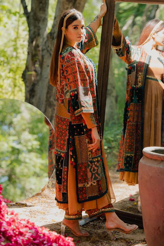 Buy Pooja-Keyur Multi Color Cotton Silk Aari Embroidered Long Jacket ... Buy Pooja-Keyur Multi Color Cotton Silk Aari Embroidered Long Jacket ...