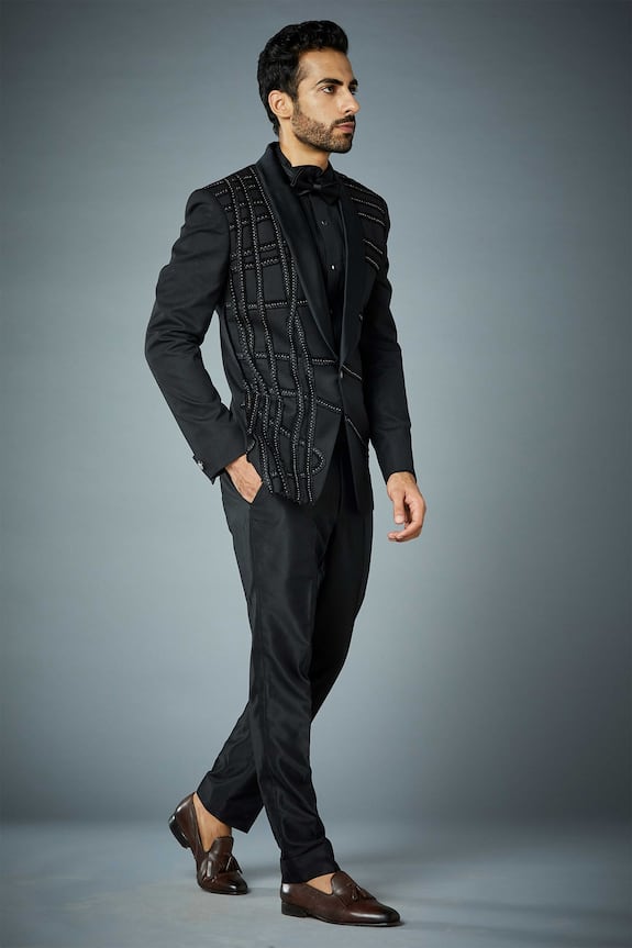 Buy Gargee Designers Black Polyester Stud Ruffle Tuxedo Set Online ...