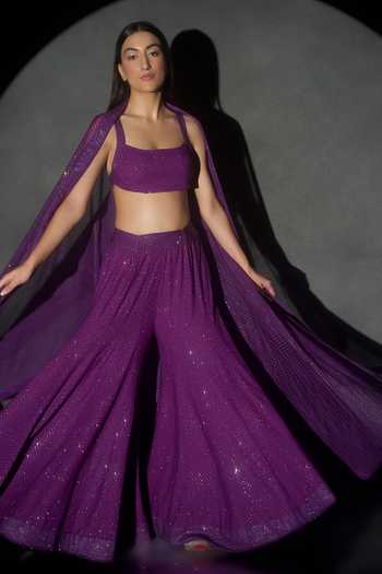 Buy Itrh Purple Shantoon Emma Bralette And Kalidar Sharara Set Online ...