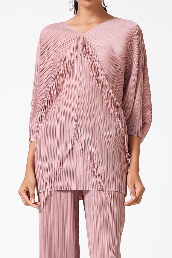 Buy Scarlet Sage Pink Polyester Kimono Pleated Top And Pant Set Online ...