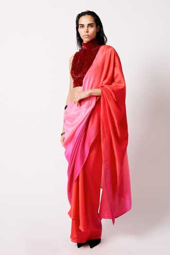 Buy 431-88 by Shweta Kapur Red Silk Masai Pre-draped Saree With Tasha ...