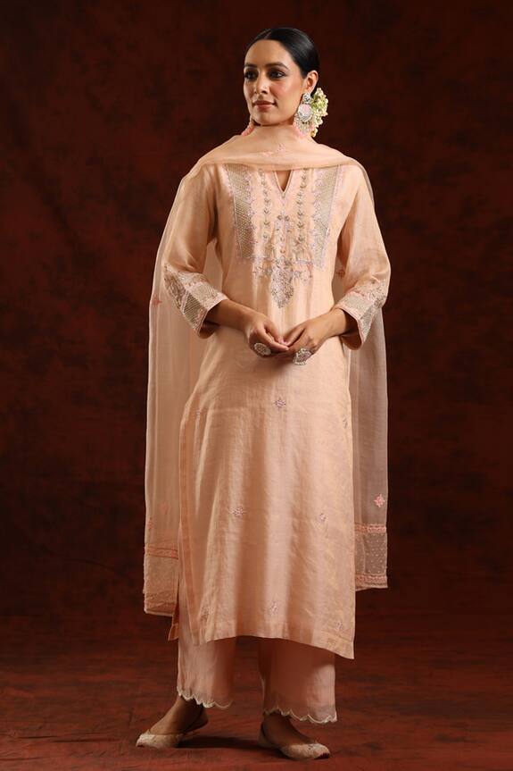 Buy Charu Makkar Pink Organza Chanderi Tissue Kurta Set Online | Aza ...