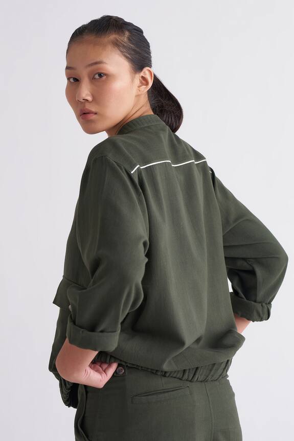 Buy Three Green Melange Short Jacket And Pleated Pant Set Online | Aza ...