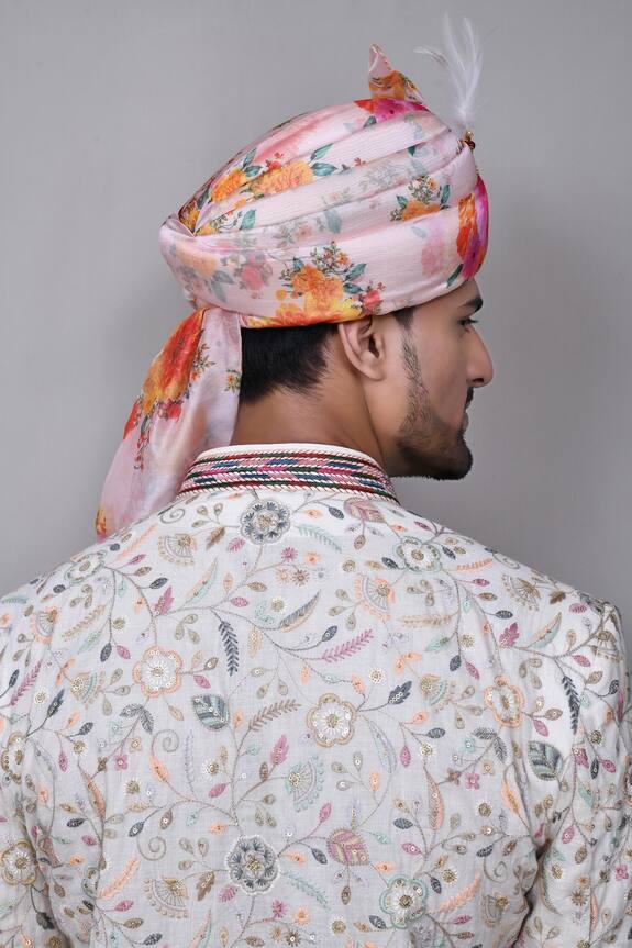 Buy Samyukta Singhania Pink Silk Floral Print Safa Online | Aza Fashions