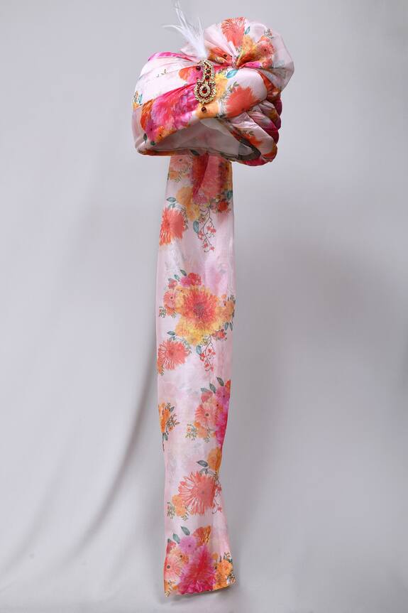 Buy Samyukta Singhania Pink Silk Floral Print Safa Online | Aza Fashions