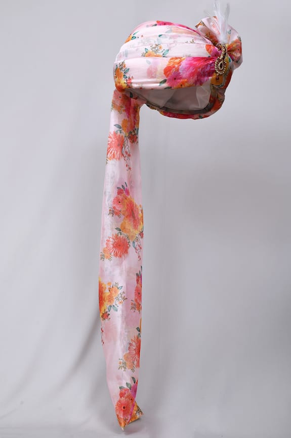 Buy Samyukta Singhania Pink Silk Floral Print Safa Online | Aza Fashions