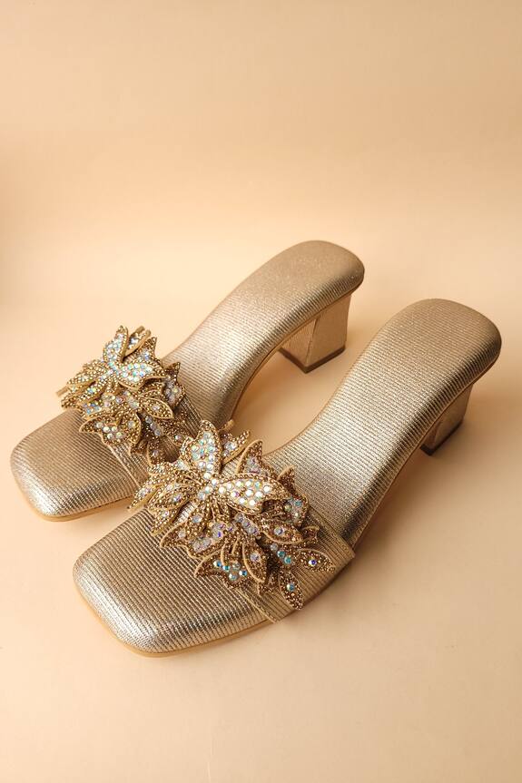 Buy Tic Tac Toe Footwear Gold Pu Leather Butterfly Embellished Flare ...