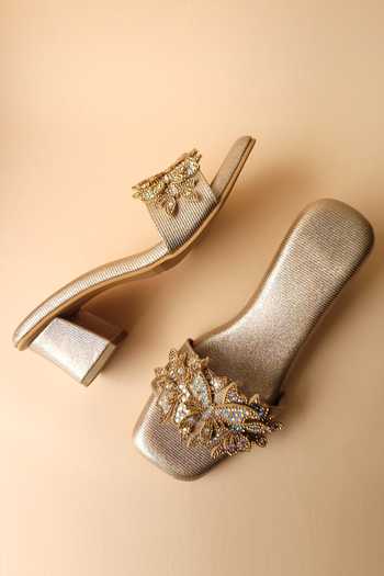 Buy Tic Tac Toe Footwear Gold Pu Leather Butterfly Embellished Flare ...