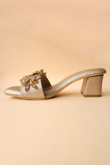 Buy Tic Tac Toe Footwear Gold Pu Leather Butterfly Embellished Flare ...
