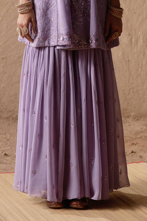 Buy Akriti by Ritika Purple Georgette Embroidered Kurta And Sharara Set ...