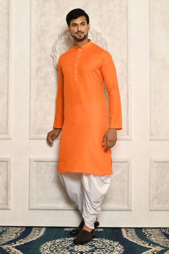 Buy Aryavir Malhotra Orange Cotton Kurta And Patiala Set Online | Aza ...