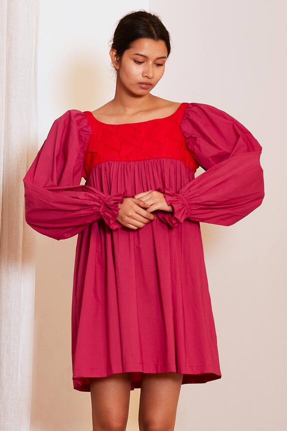 Buy Ankita Pink Jute Smocked Dress Online | Aza Fashions