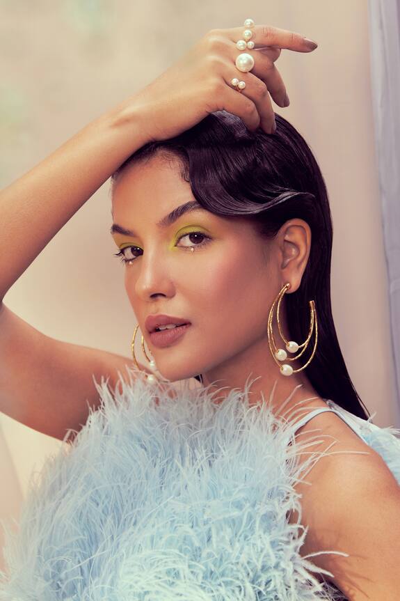 Buy Anaash Flow Pearl Embellished Hoops Earrings Online | Aza Fashions