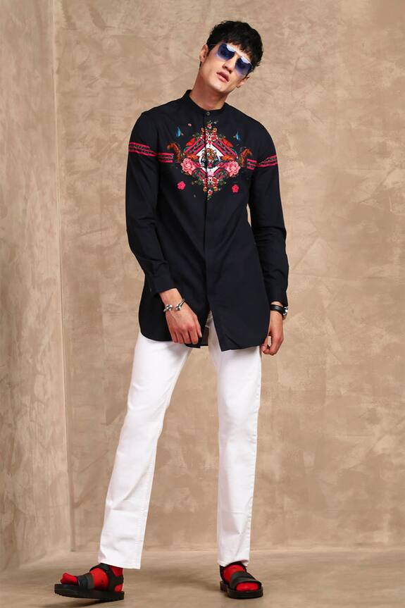 Buy Mr. Ajay Kumar Black Luxe Cotton Animal And Floral Print Shirt ...