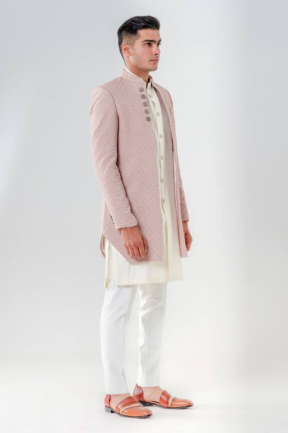 Buy Amrit Dawani Pink Quatrefoil Lucknowi Embroidered Jacket Kurta Set ...