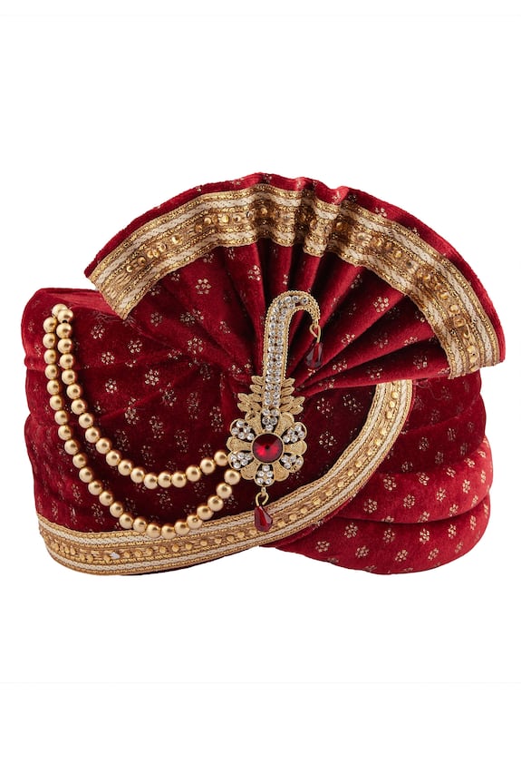 Buy Arihant Rai Sinha Maroon Velvet Printed Safa Online | Aza Fashions