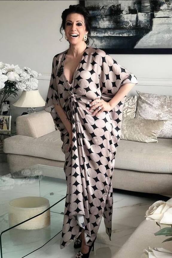 Buy Angry Owl Beige Modal Polka Dot Print Kaftan Online | Aza Fashions