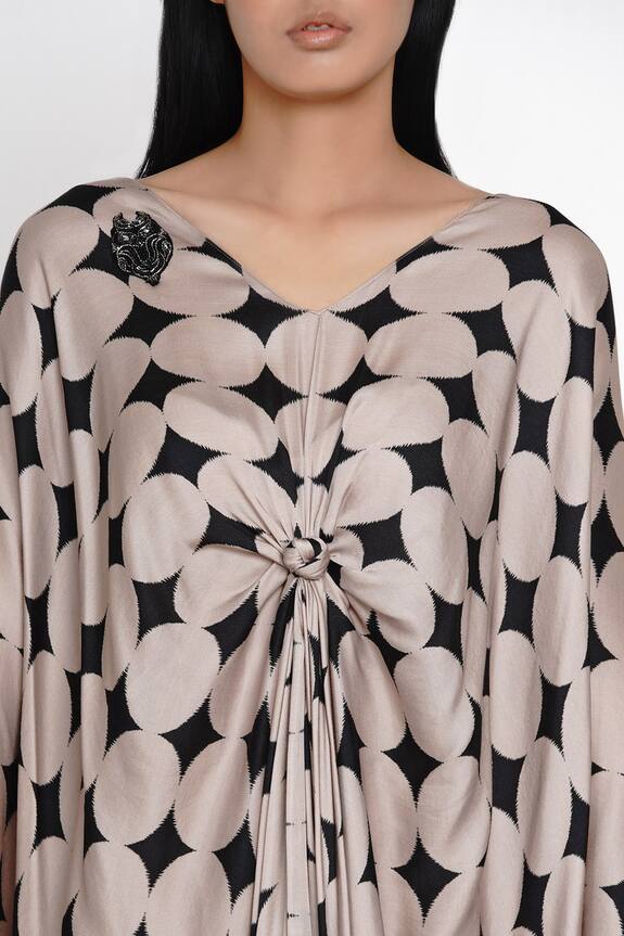 Buy Angry Owl Beige Modal Polka Dot Print Kaftan Online | Aza Fashions