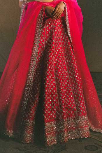 Buy Anushree Reddy Pink Raw Silk Lehenga Set Online | Aza Fashions
