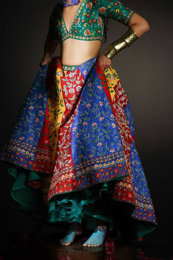 Buy Ahanthem by Reena Multi Color Raw Silk Floral Embroidered Lehenga ...