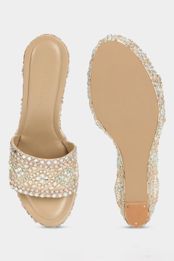 Buy Aanchal Sayal White Faux Leather Handcrafted Layla Wedges Online ...