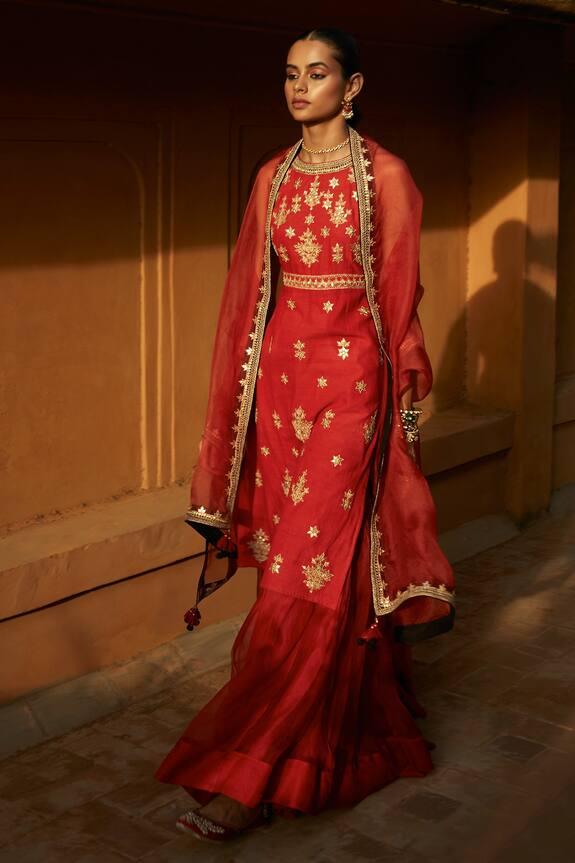 Buy Avacara Cotton Matka Silk Embroidered Kurta Sharara Set Online ...